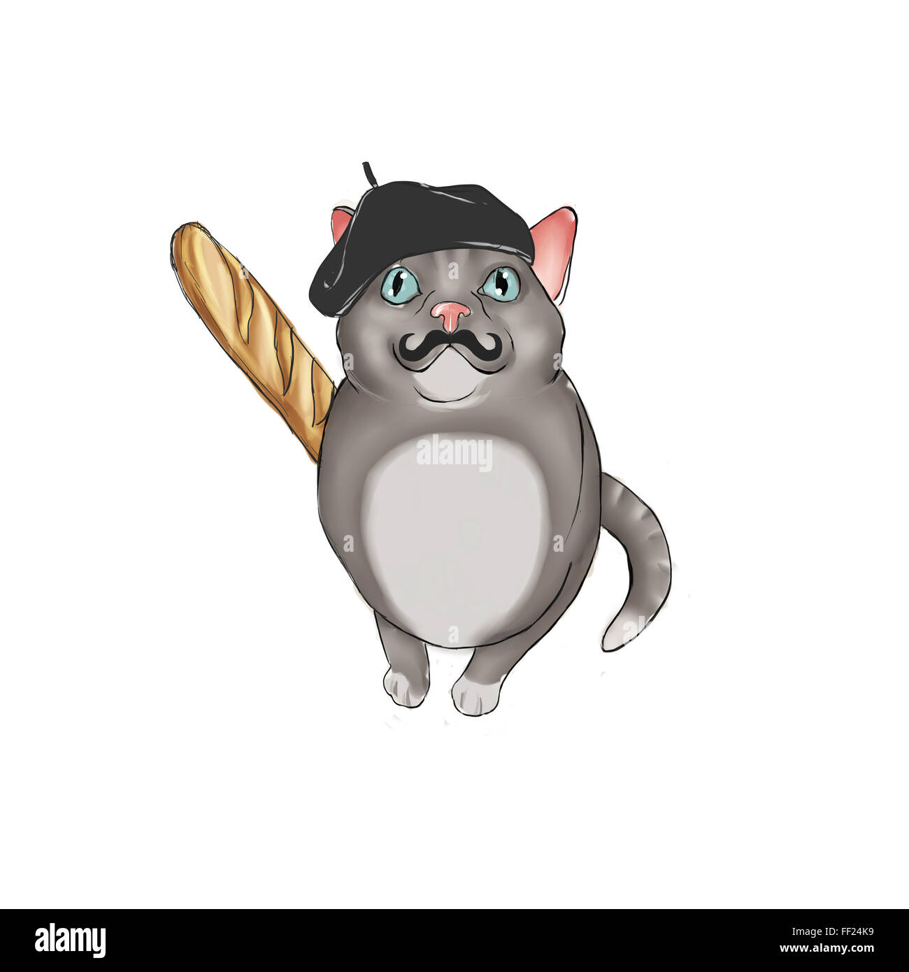 hand drawn illustration of cat dressed as french character Stock Photo ...