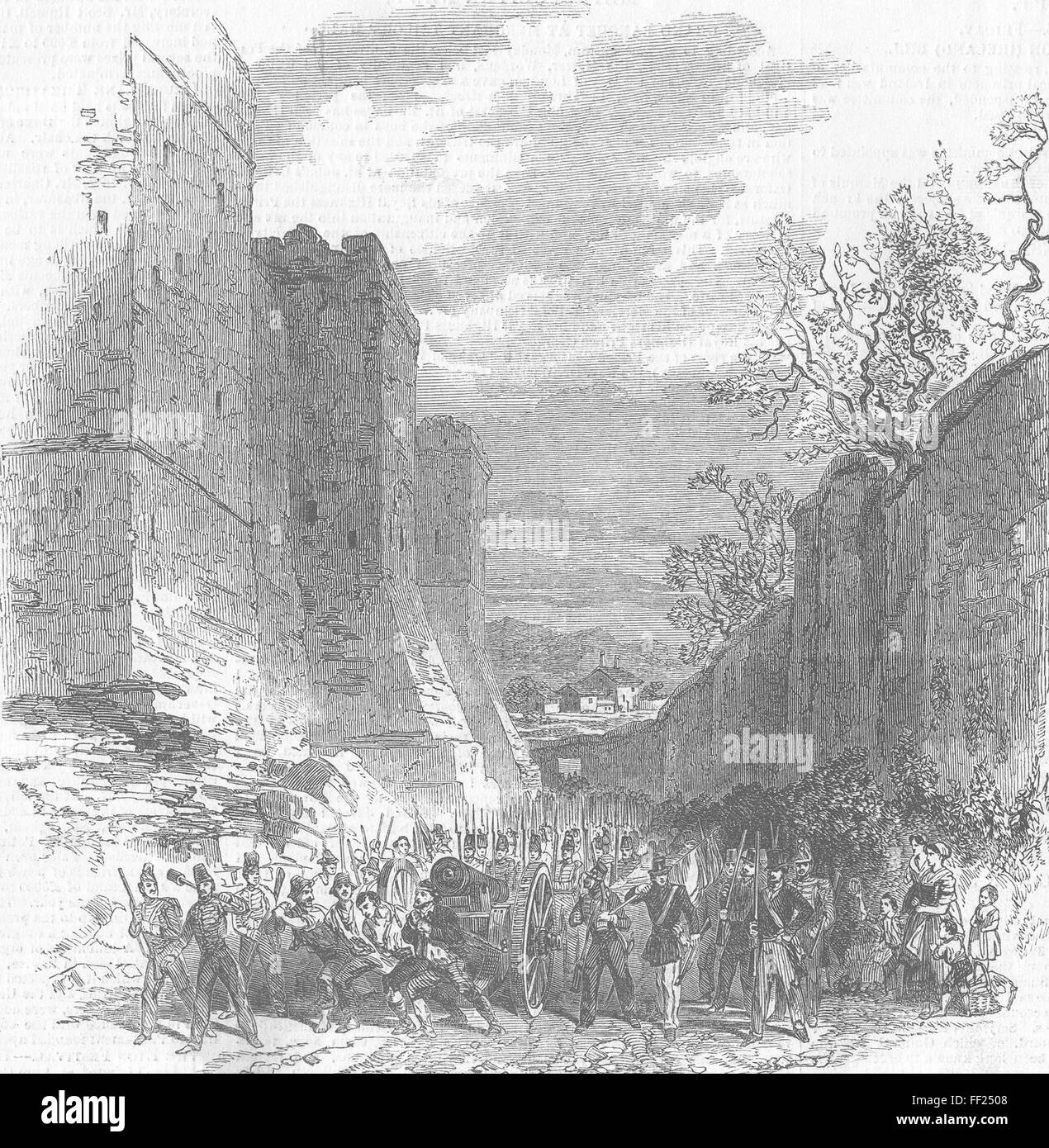 ITALY Walls of Rome, Square Towers, Neapolitan Gate 1849. Illustrated ...