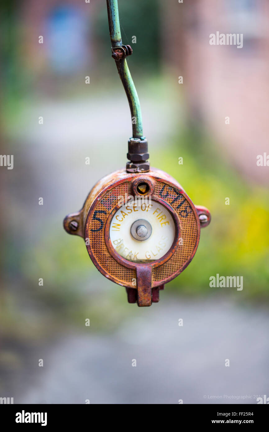 fire alarm on a derelict site in case of fire break glass Stock Photo ...