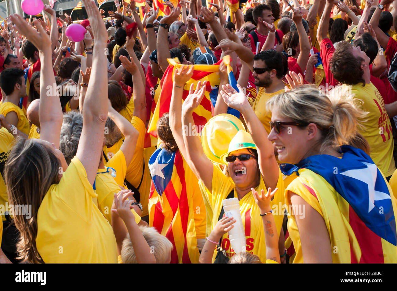 People demonstrating the eleventh of September in Barcelona, Catalonia ...