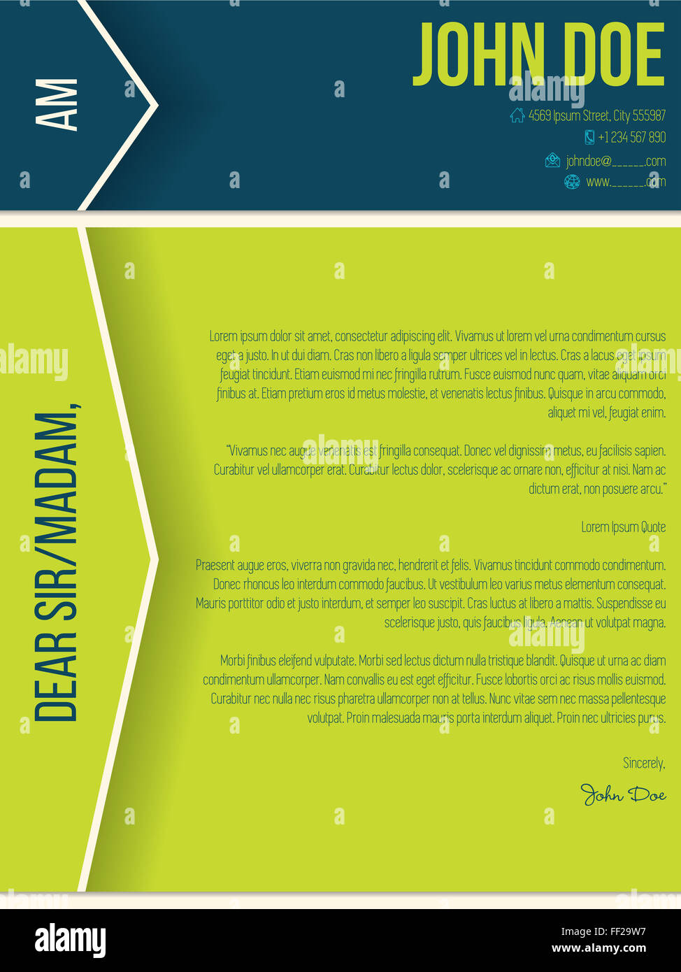 Modern cover letter resume cv template with arrows and shadows Stock ...