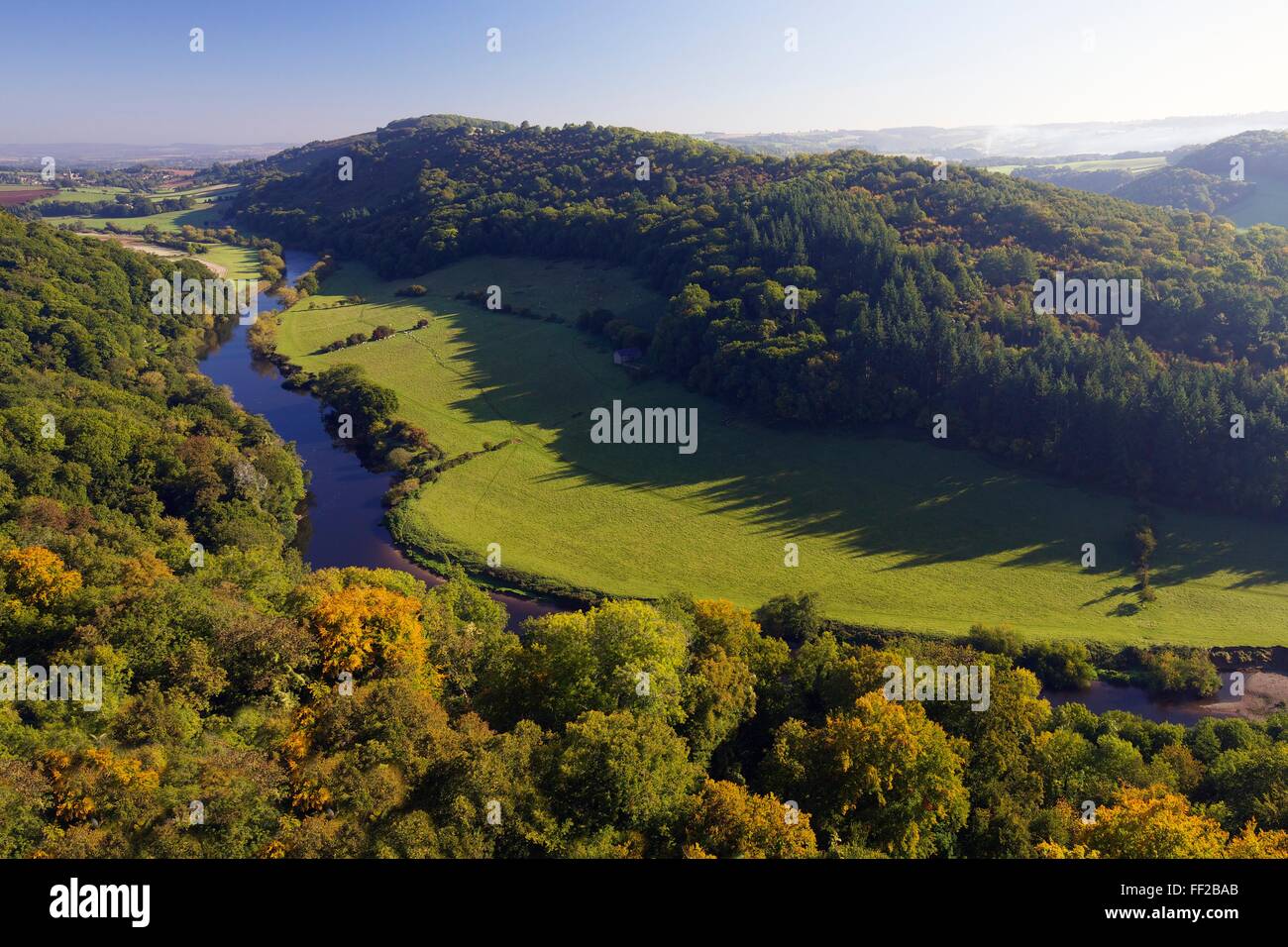 Autumn view north over Wye Valley from Symonds Yat Rock, Forest of Dean ...