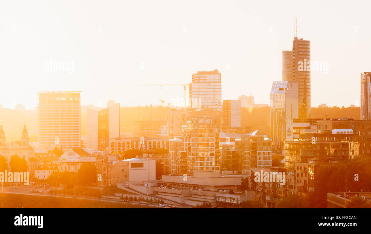 Sunset Sunrise Cityscape Of Vilnius, Lithuania In Summer. Beautiful ...