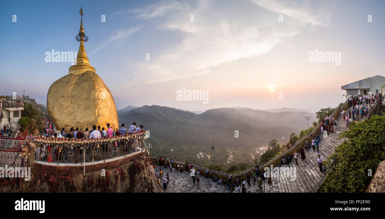GoRMden Rock Stupa (Kyaiktiyo Pagoda) at sunset, Mon State, Myanmar ...