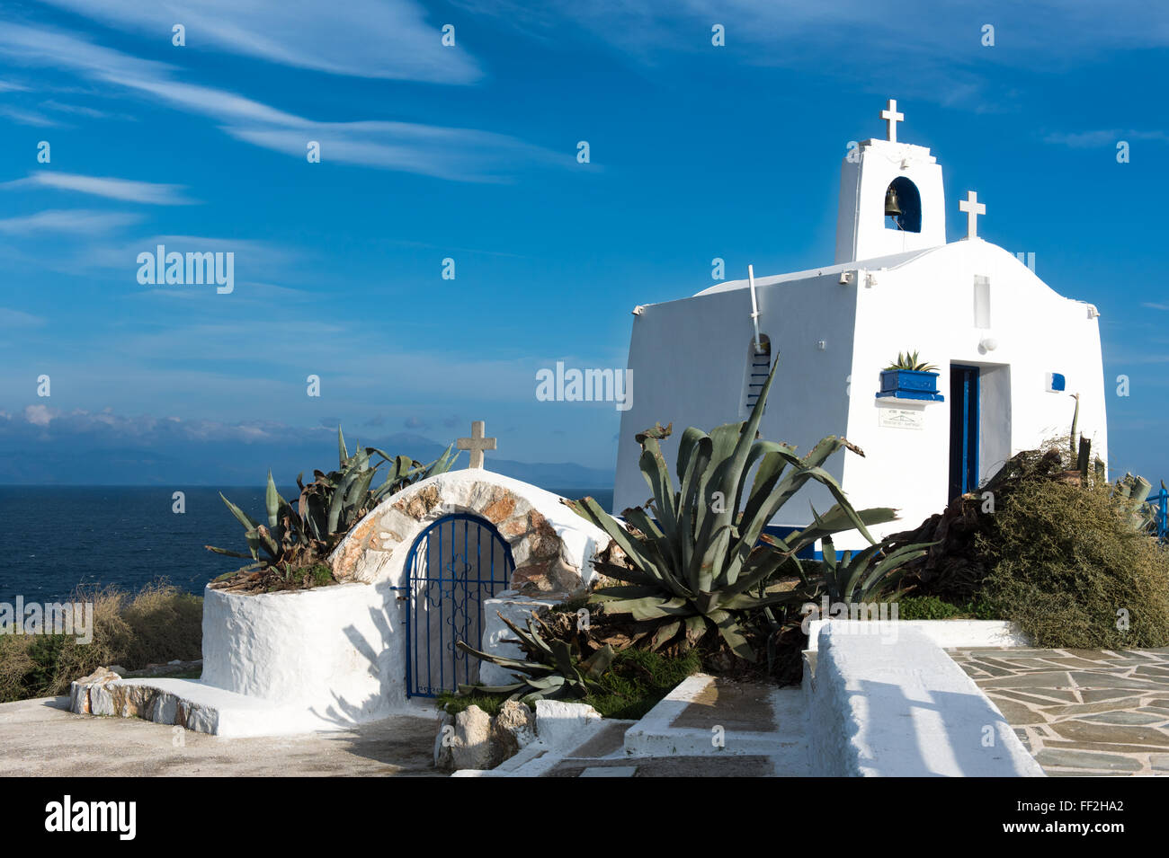 Typical greek place with a white small orthodox chapel dedicated to St ...