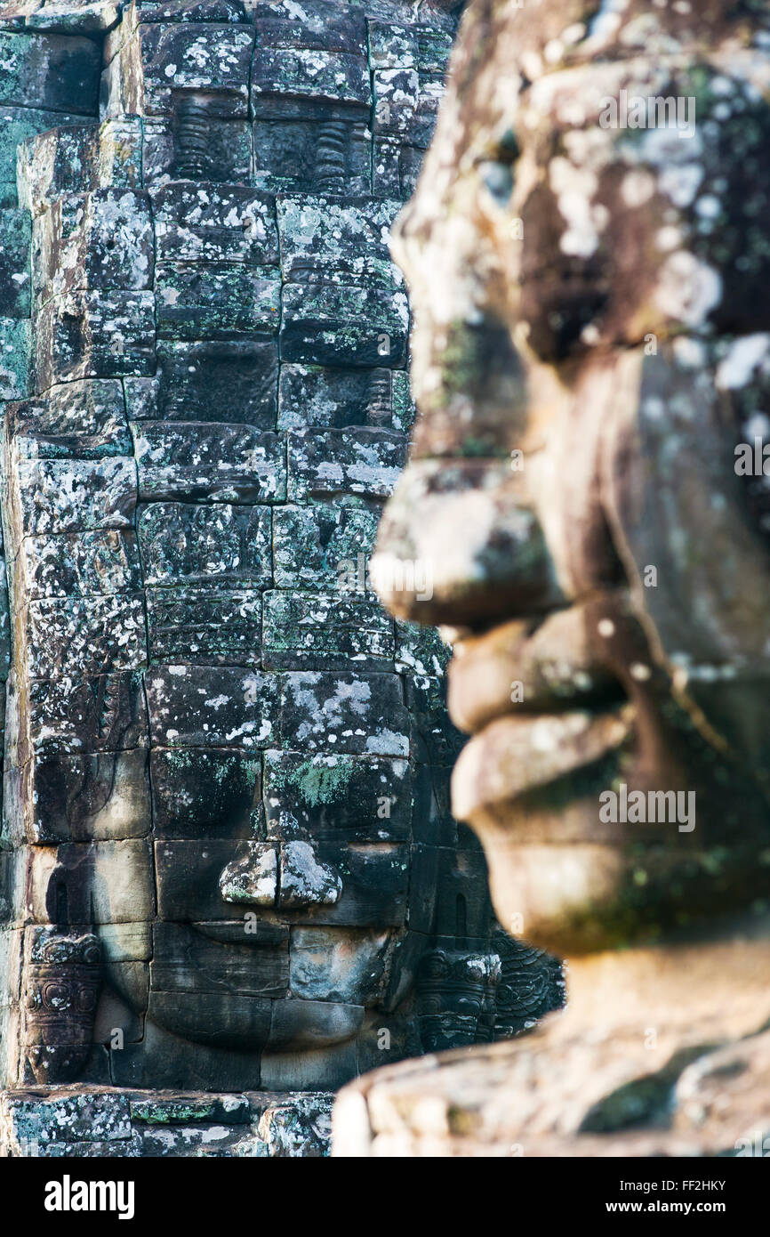 Giant heads at the Bayon tempRMe, UNESCO WorRMd Heritage Site, Angkor ...