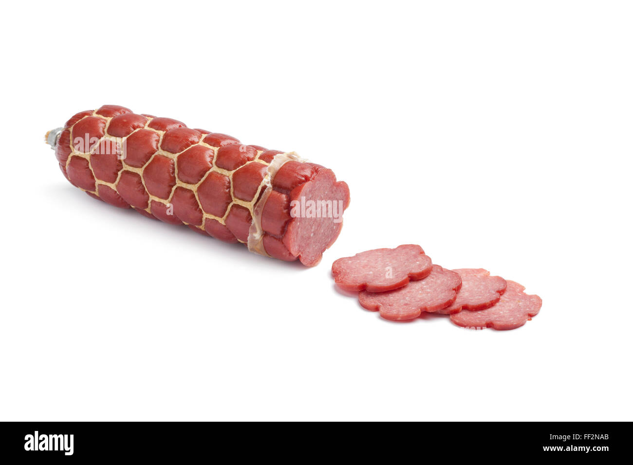 German type of salami sausage on white background Stock Photo - Alamy