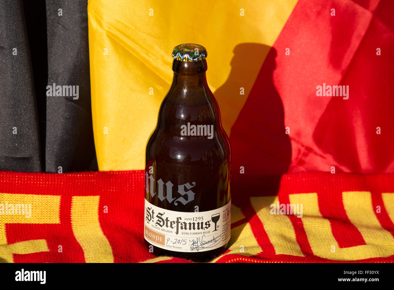 A bottle of St Stephanus beer from Belgium. The blonde ale is from a ...