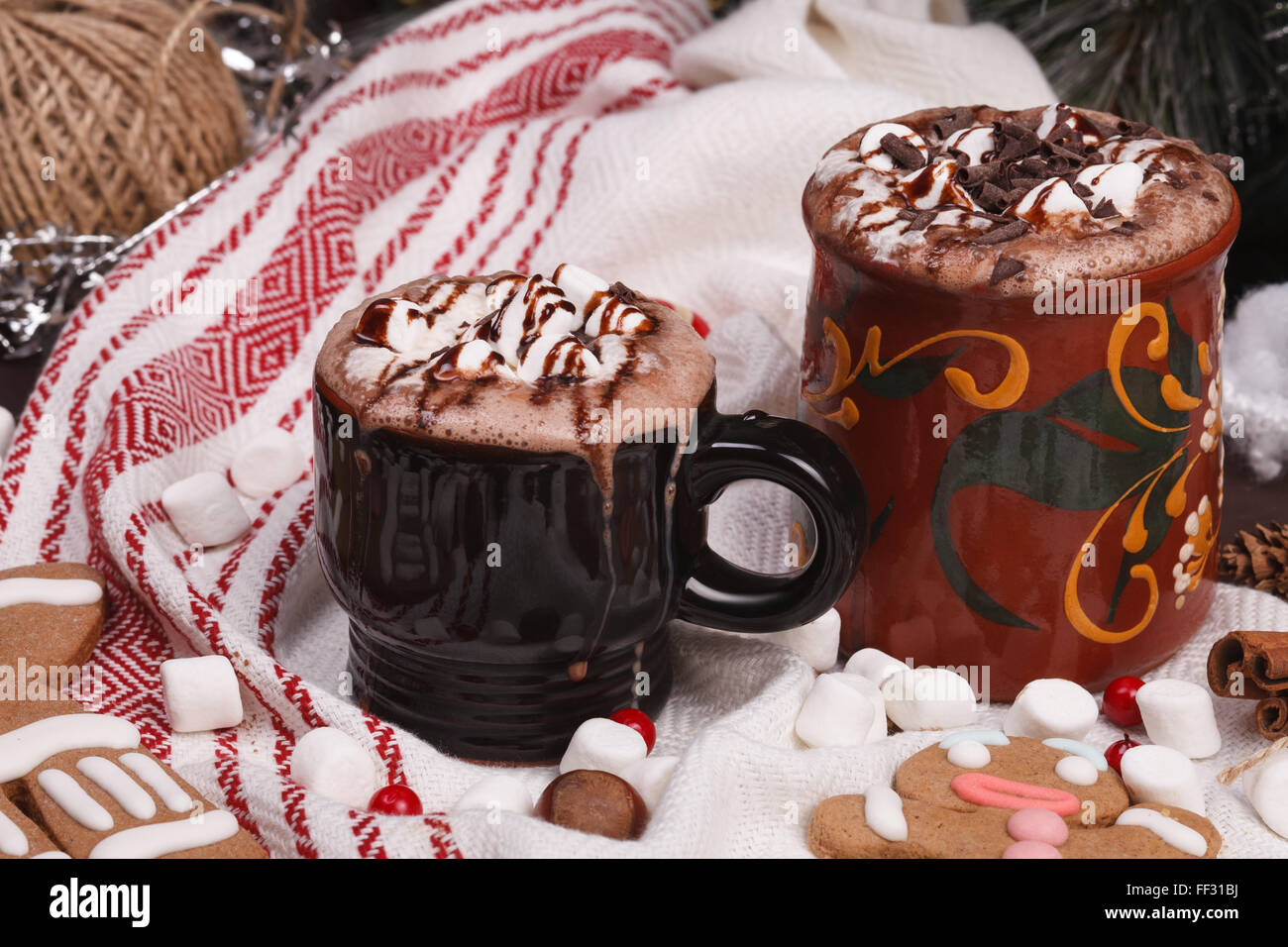 two cups of cocoa Stock Photo - Alamy
