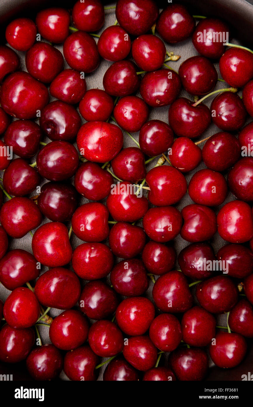 Top view of sweet red cherry texture Stock Photo - Alamy
