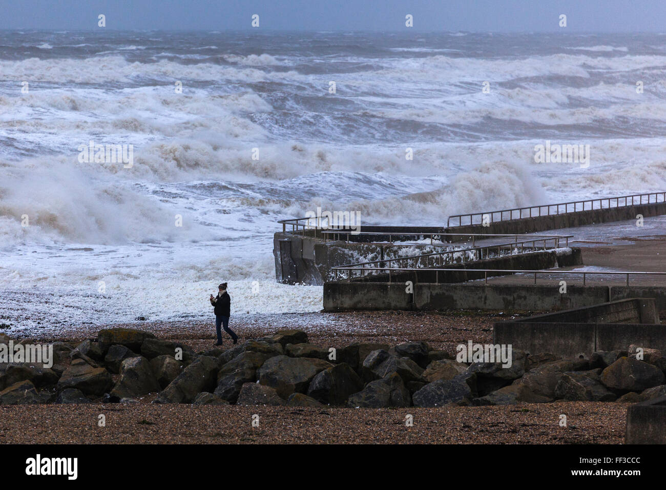 Rough Seas At Telscombe with Sole Person Trying to Photograph the Waves ...