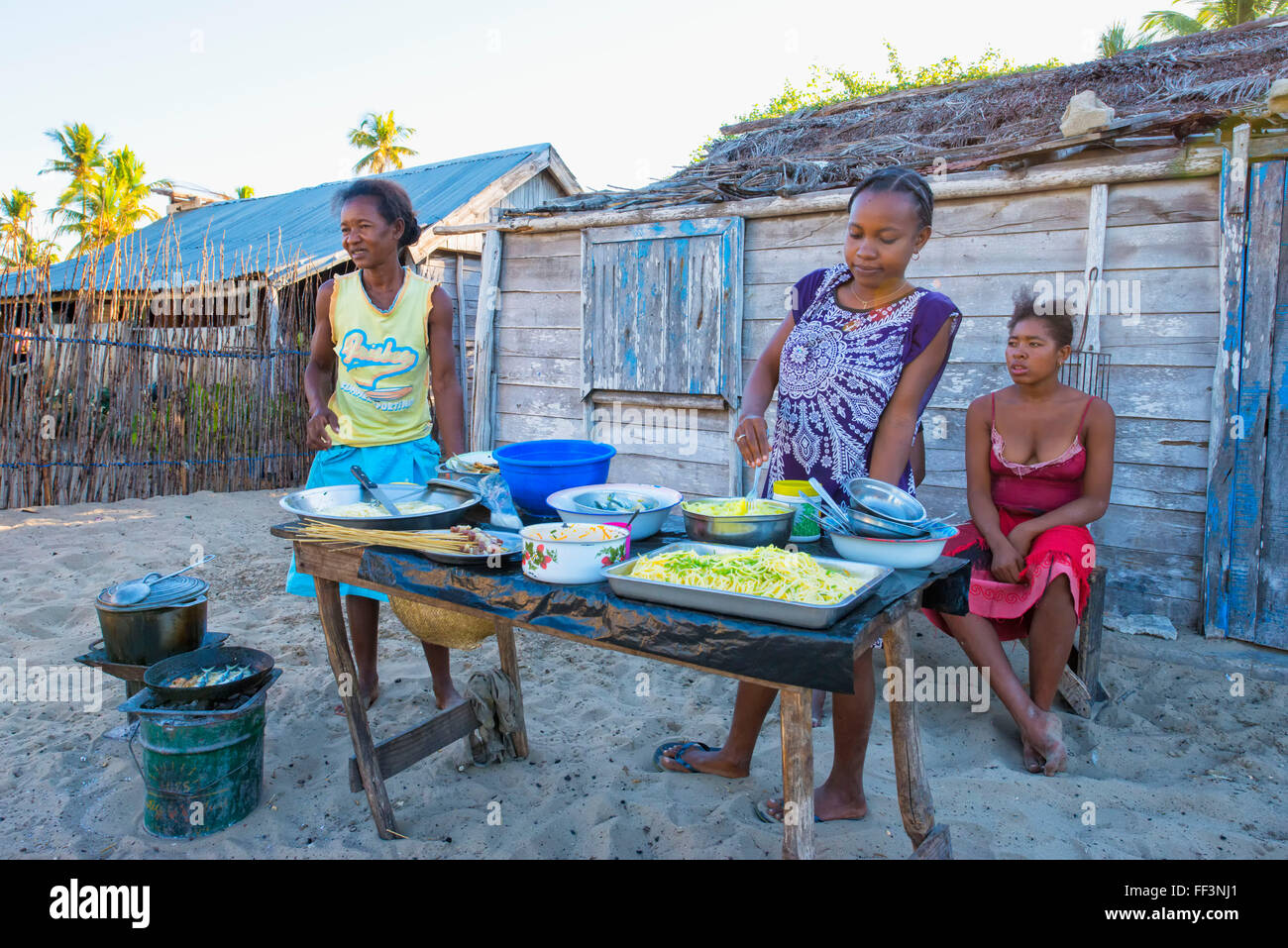 Malagasy Women cooking outside, Betany village, Morondava, Toliara ...