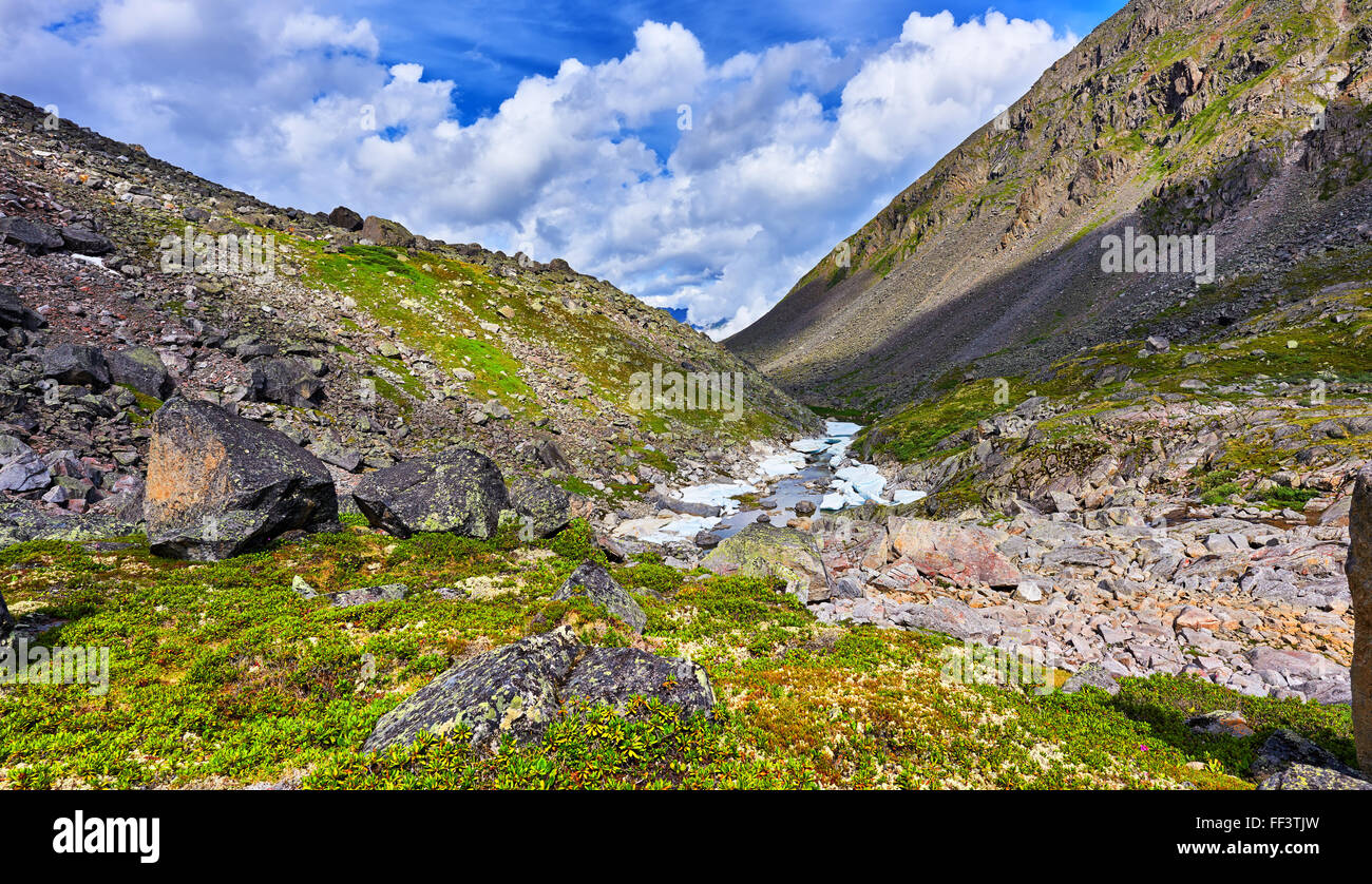 Source mountain stream . Summer mountain landscape . Eastern Siberia ...