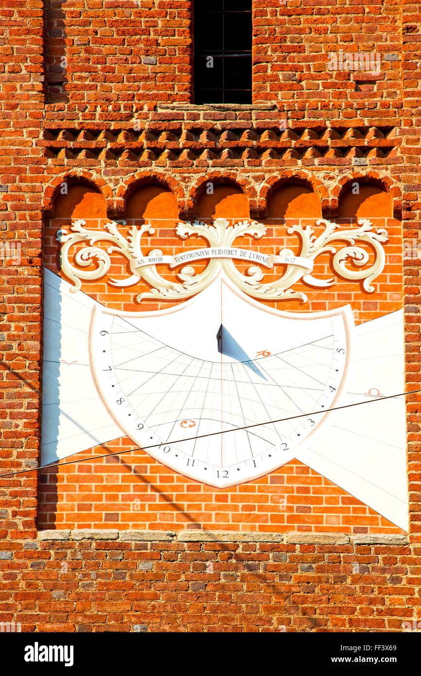 in the ta old sunny clock closed brick tower italy lombardy Stock Photo ...