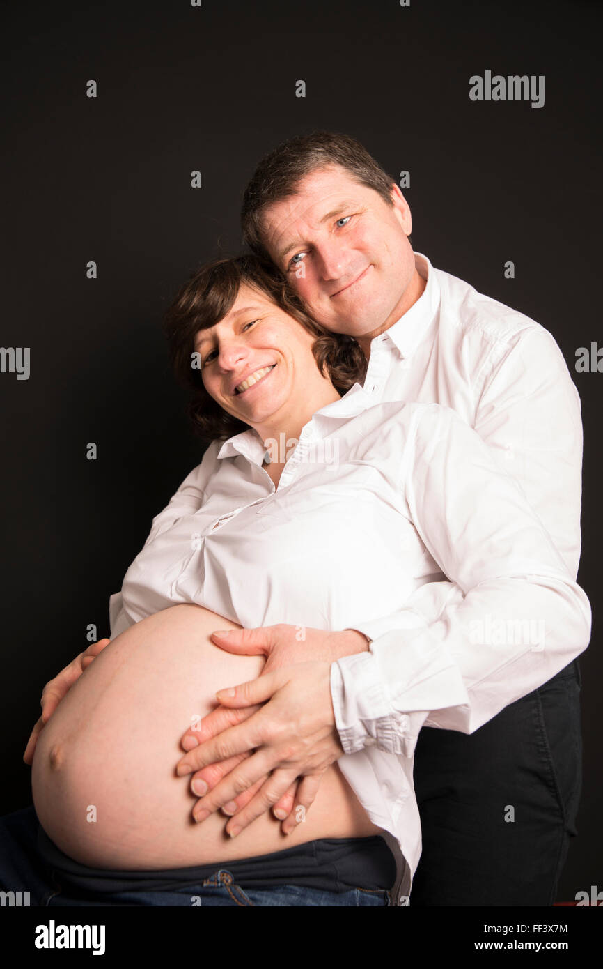 Waiting for baby. Senior father 50 years old and mature mother 44 Stock ...