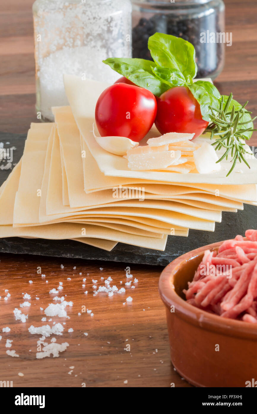 italian lasagna pasta dish ingredients Stock Photo - Alamy