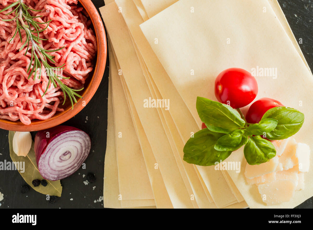 italian lasagna pasta dish ingredients Stock Photo - Alamy