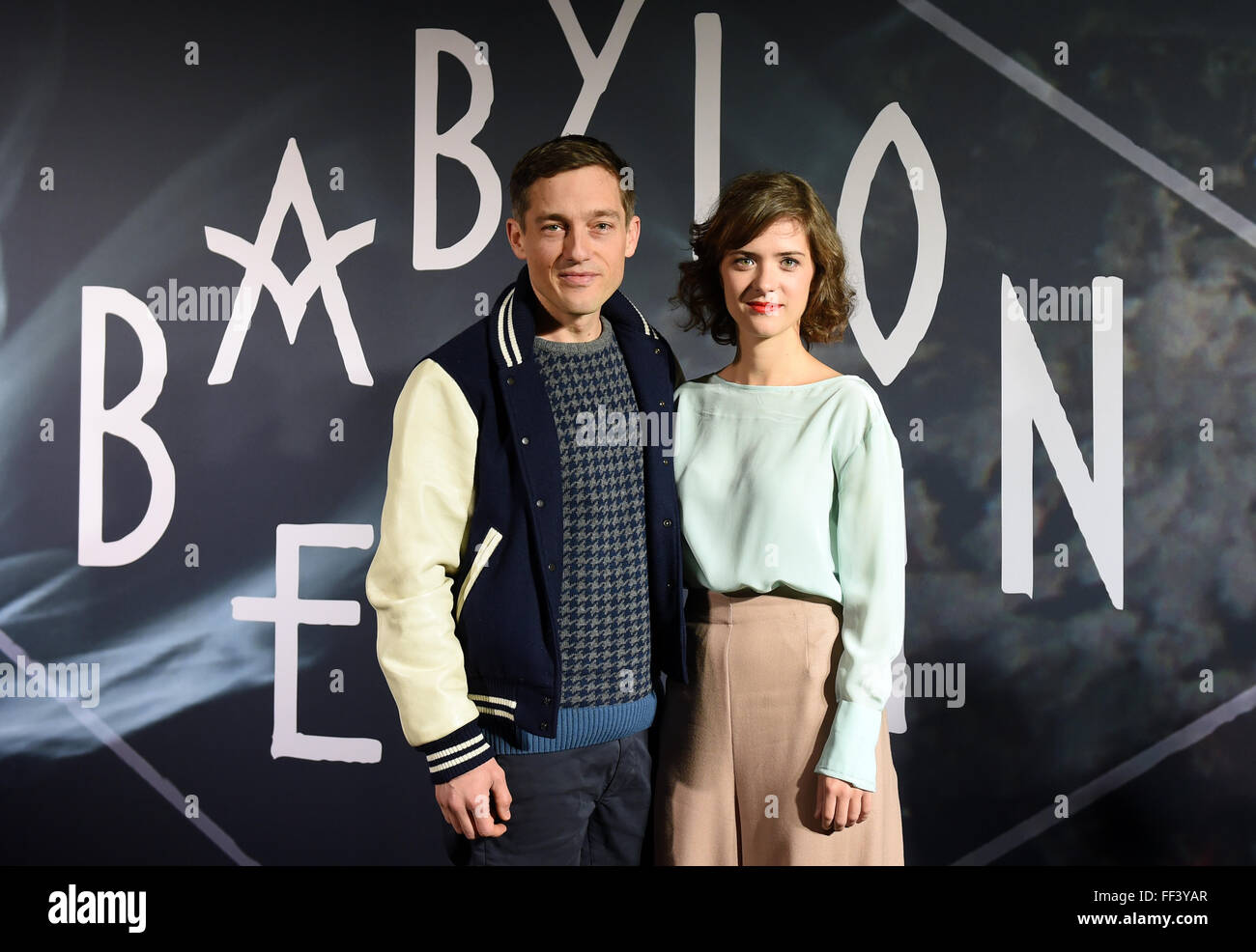 Berlin, Germany. 10th Feb, 2016. Leading actors Volker Bruch (L) as ...