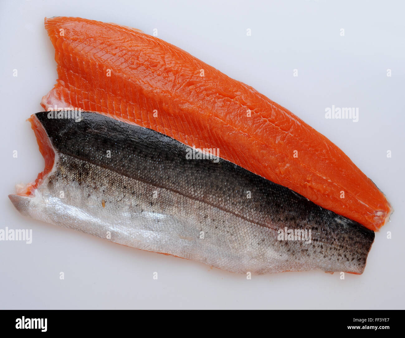 raw salmon cut without head and tail isolated on white background Stock ...