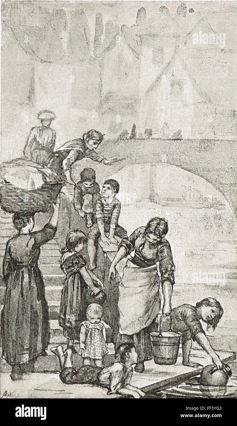 Fetching water from the River Thames Victorian London Stock Photo - Alamy