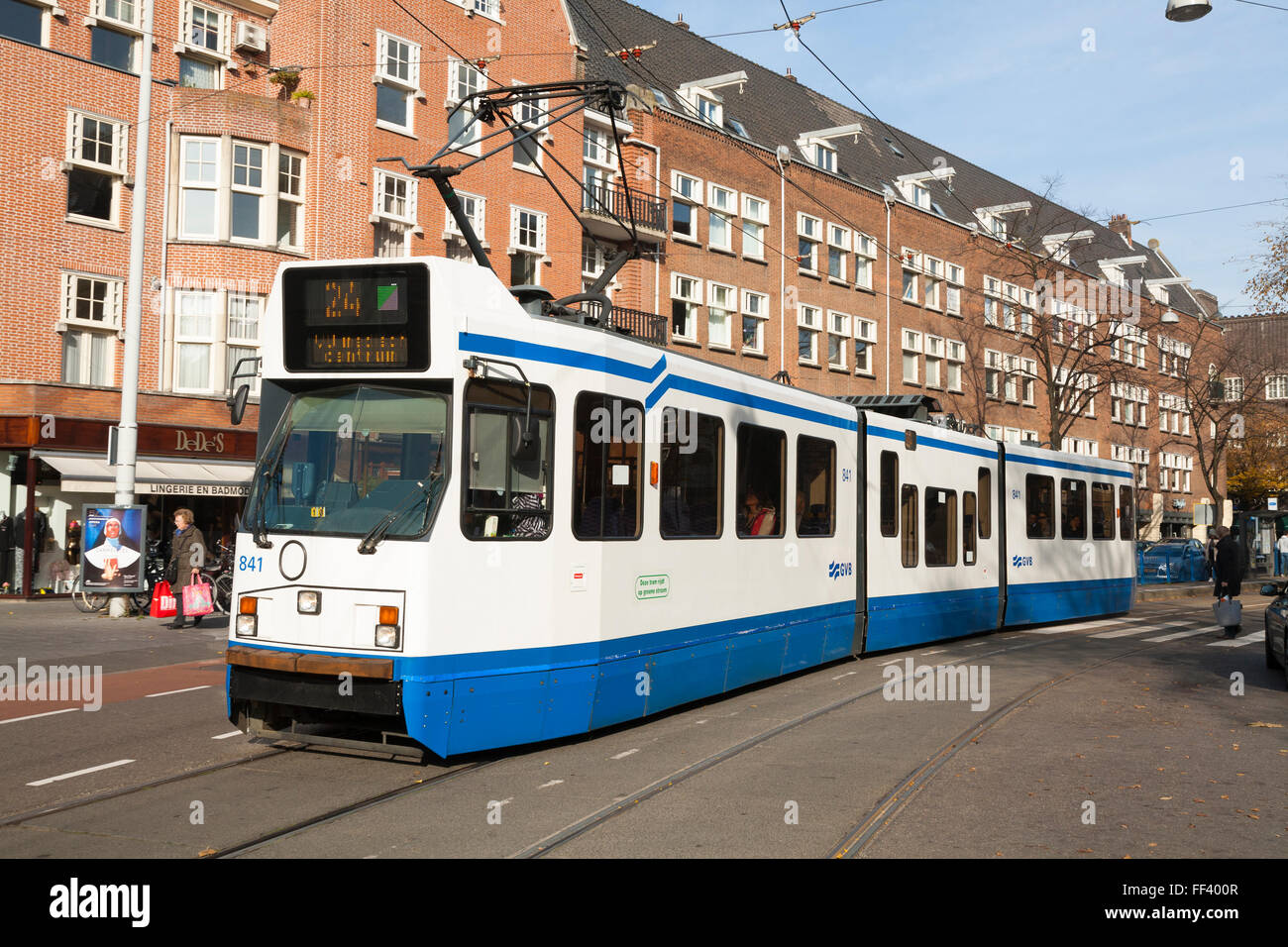 Line 24 Dutch tram running through the centre of Amsterdam. Holland ...