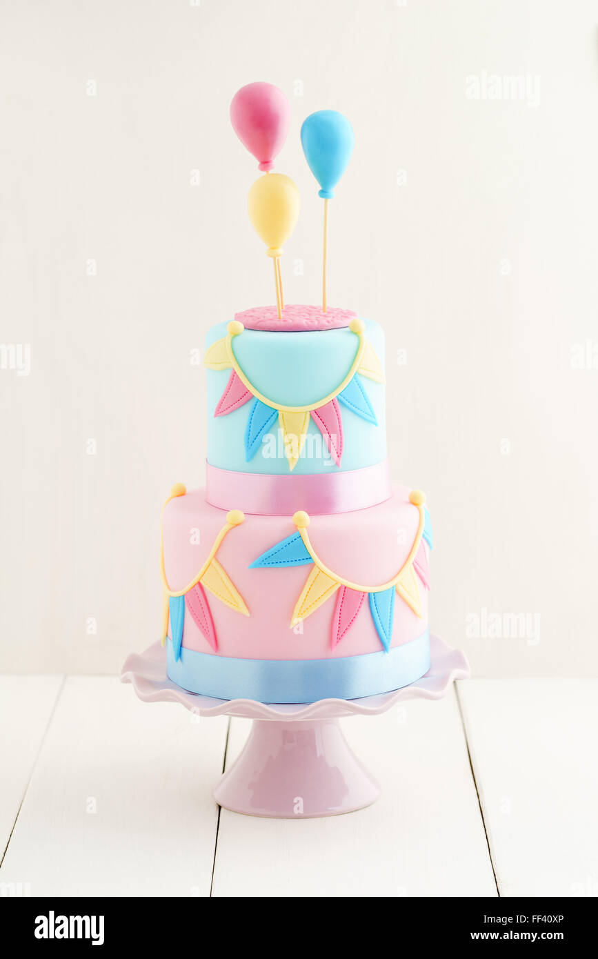 Birthday cake with balloons Stock Photo - Alamy
