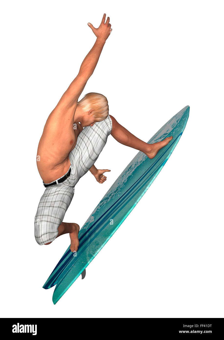 3D digital render of a male handsome surfer isolated on white ...