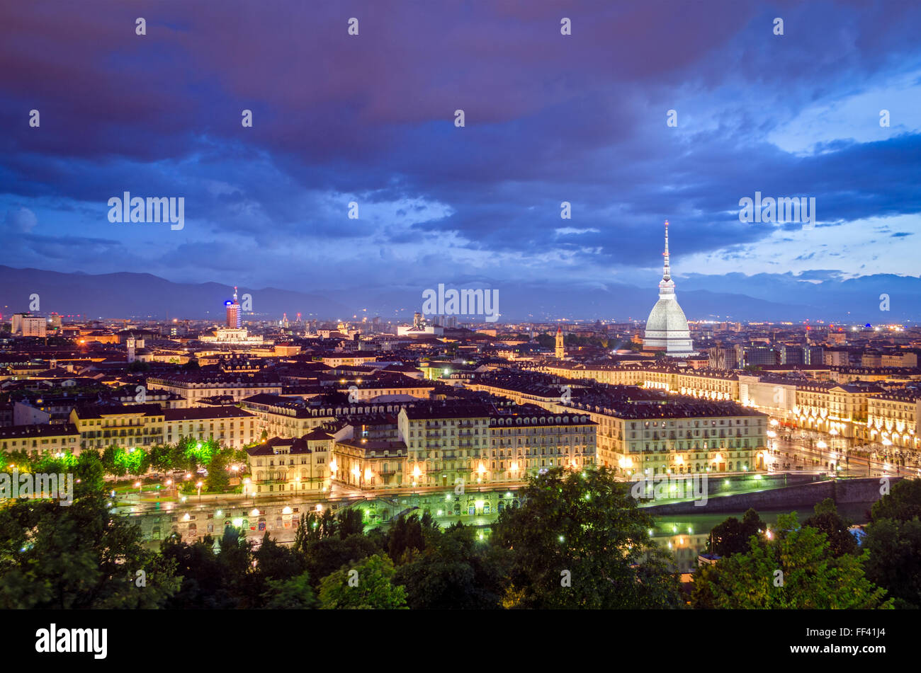 Turin (Torino) high definition panorama at twilight Stock Photo - Alamy