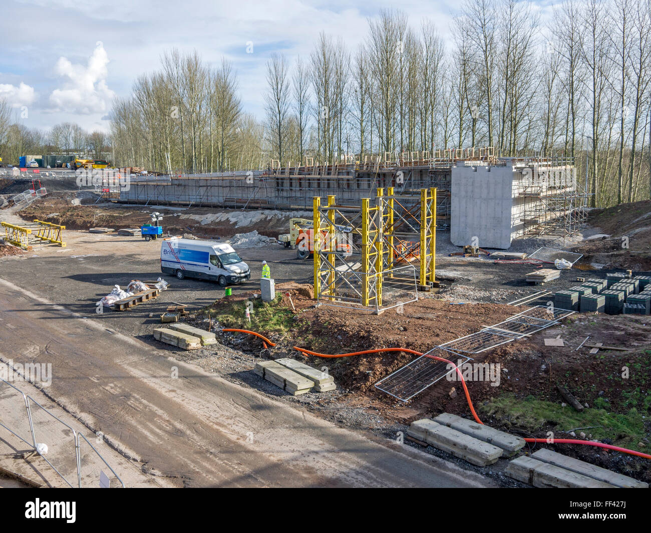 New footbridge construction taking place. Image shows the slope leading ...