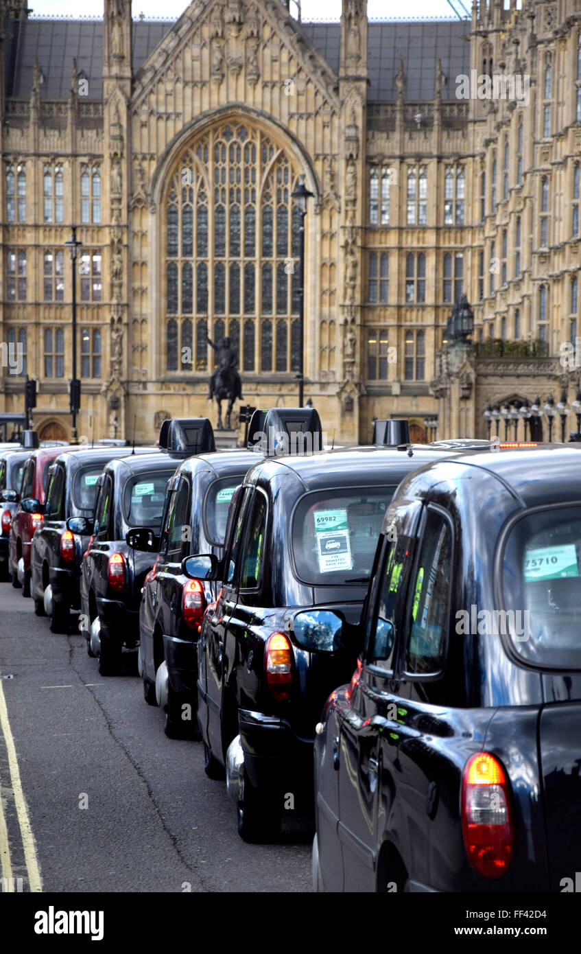 London, UK. 10th February, 2016. Thousands of black cab drivers bring ...