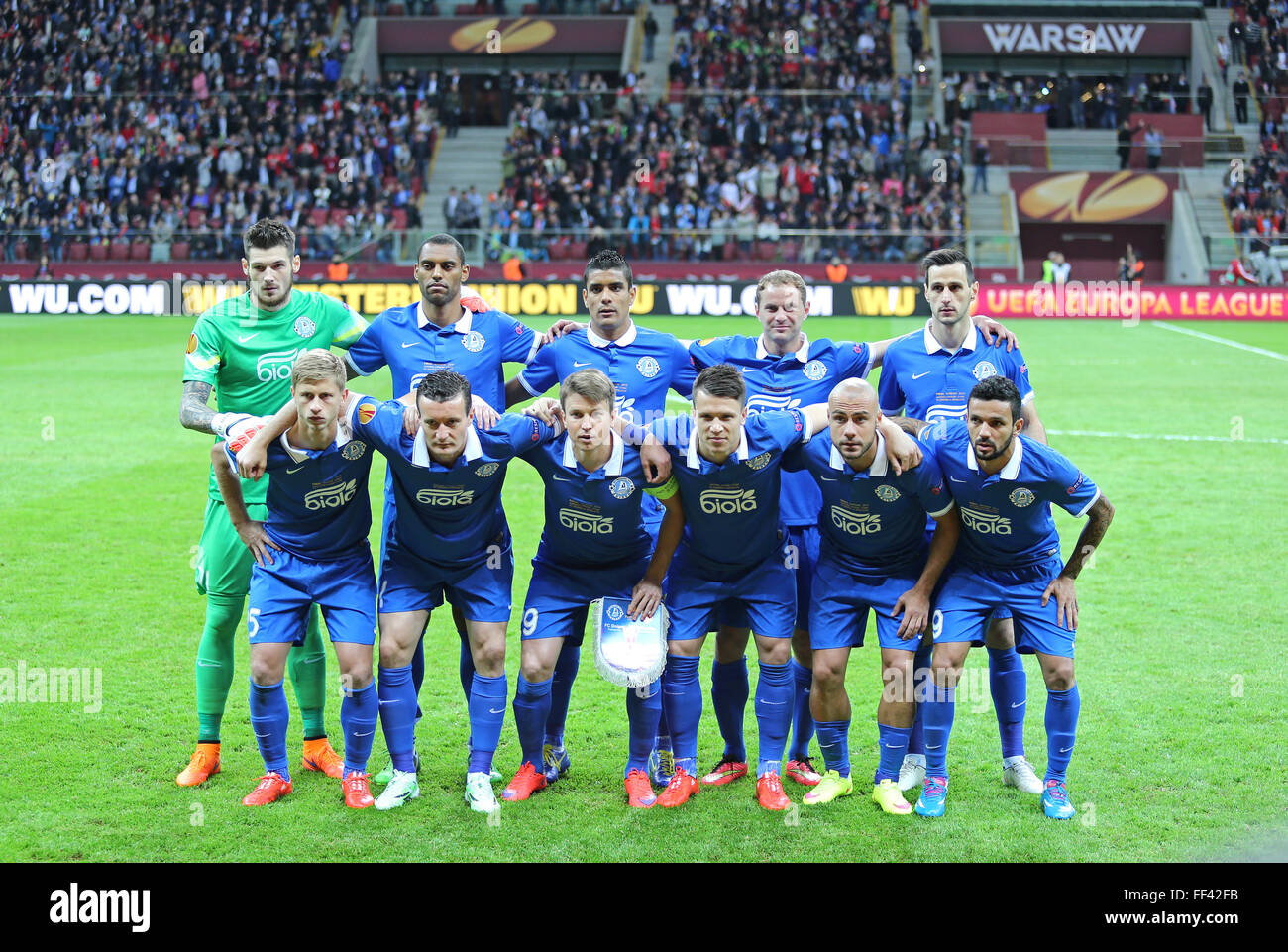 WARSAW, POLAND - MAY 27, 2015: FC Dnipro players pose for a group photo ...