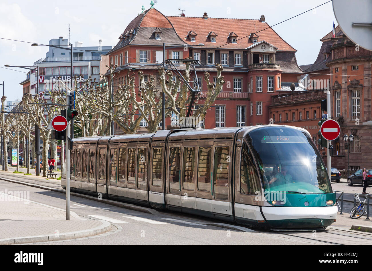 STRASBOURG, FRANCE - MAY 6, 2013: Modern tram (model Eurotram) on a ...