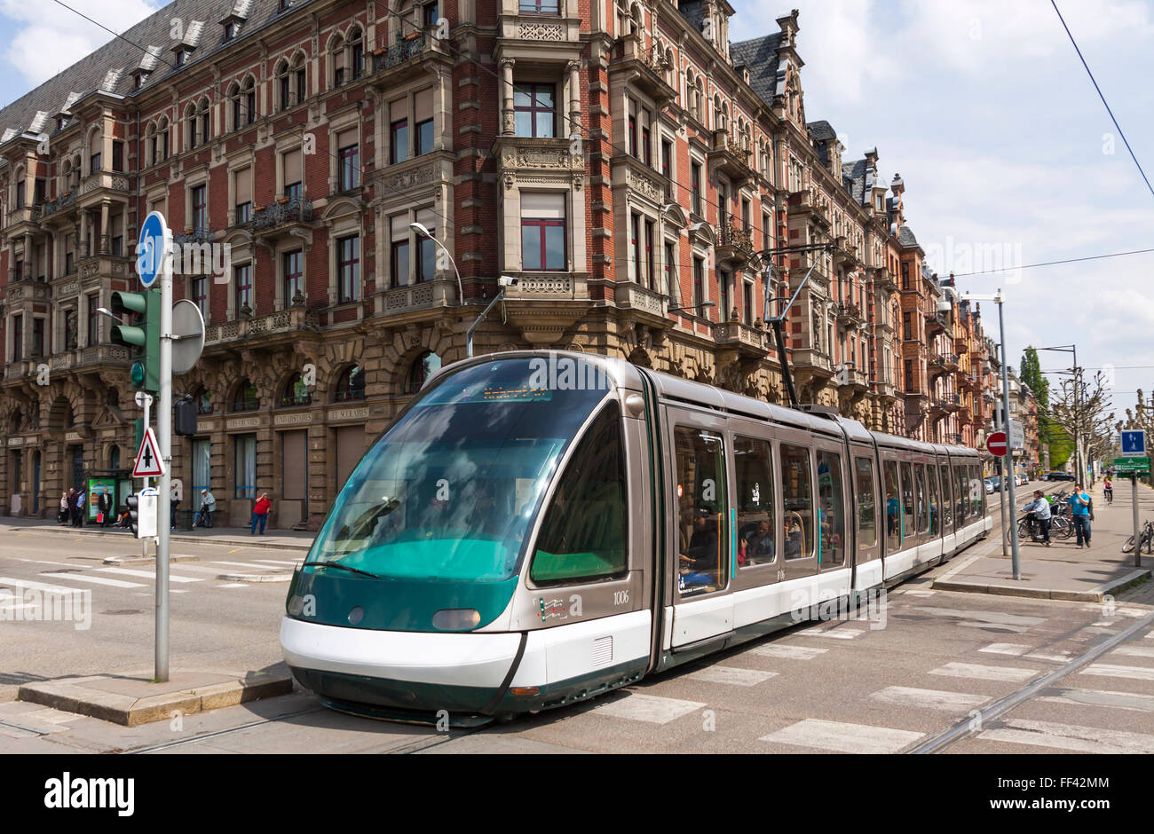 STRASBOURG, FRANCE - MAY 6, 2013: Modern tram (model Eurotram) on a ...