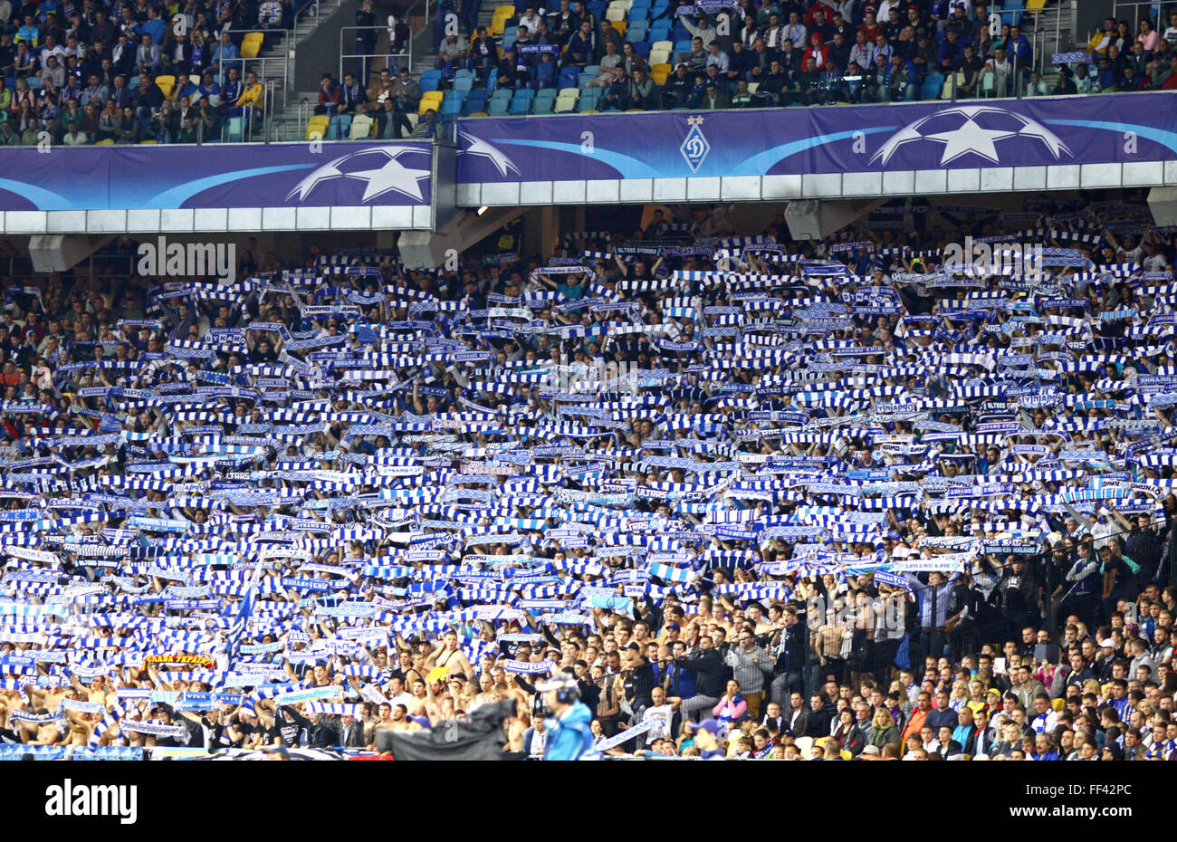 KYIV, UKRAINE - SEPTEMBER 16, 2015: FC Dynamo Kyiv ultra supporters ...