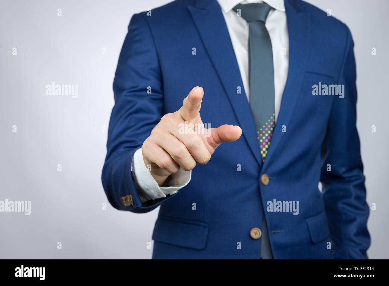 businessman pointing index finger, action of touch screen Stock Photo ...