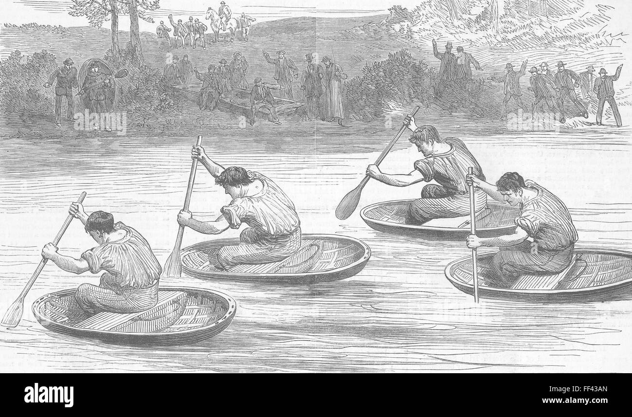 SHROPS Coracle-race, Severn, Ironbridge 1880. Illustrated London News ...