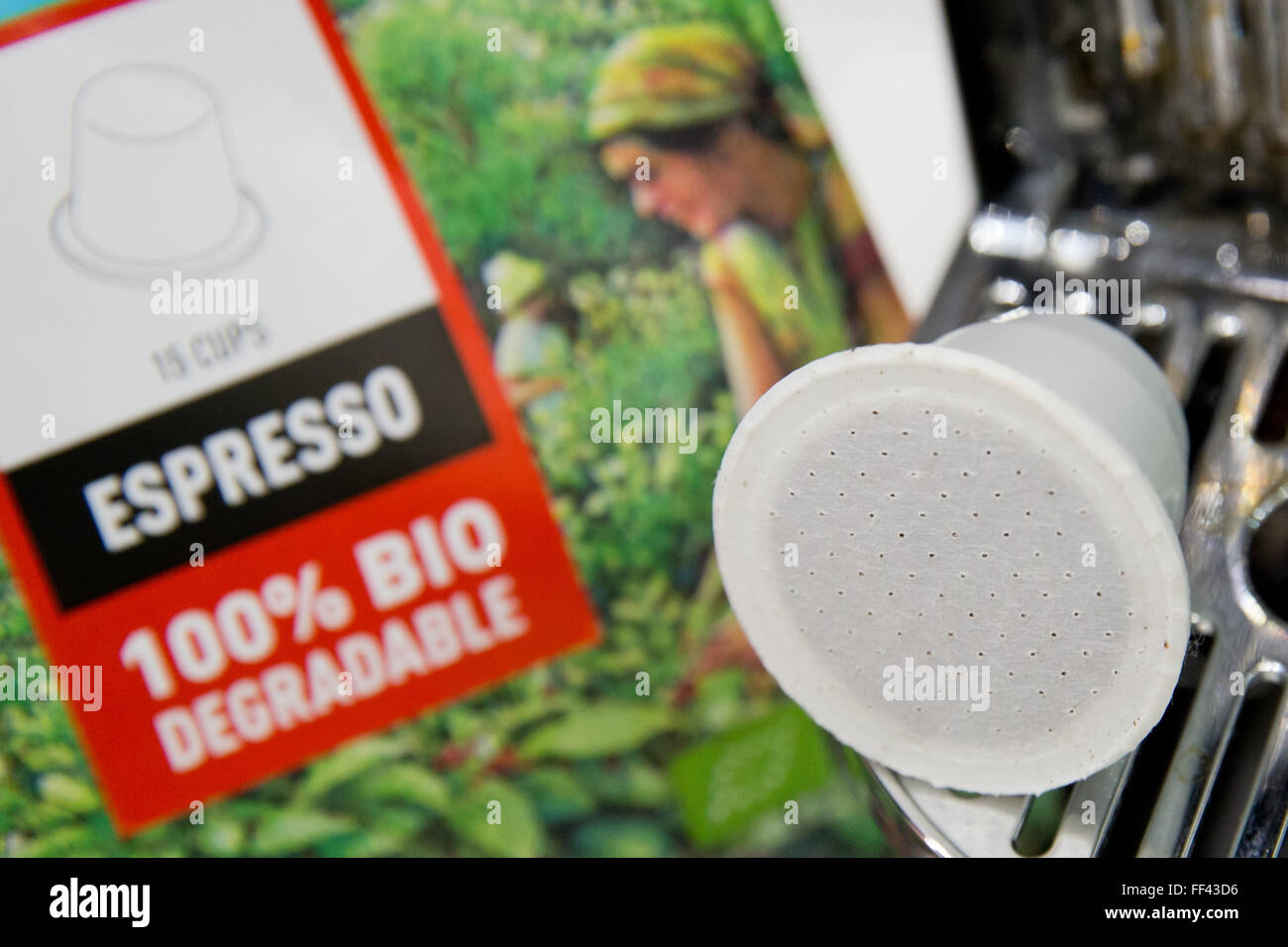 An organic coffee capsule by Dutch company The Cup Factory is pictured ...