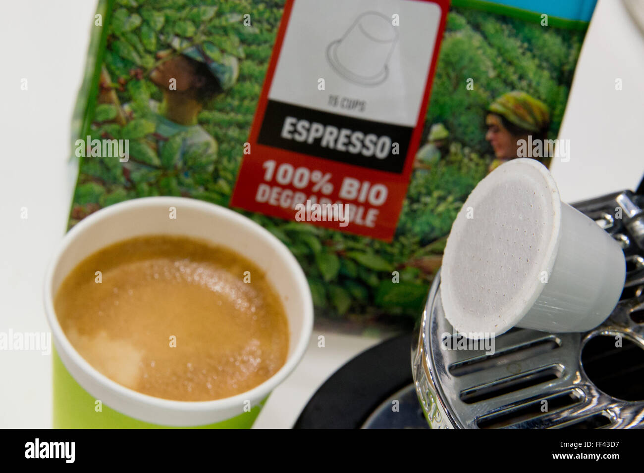 An organic coffee capsule by Dutch company The Cup Factory is pictured ...