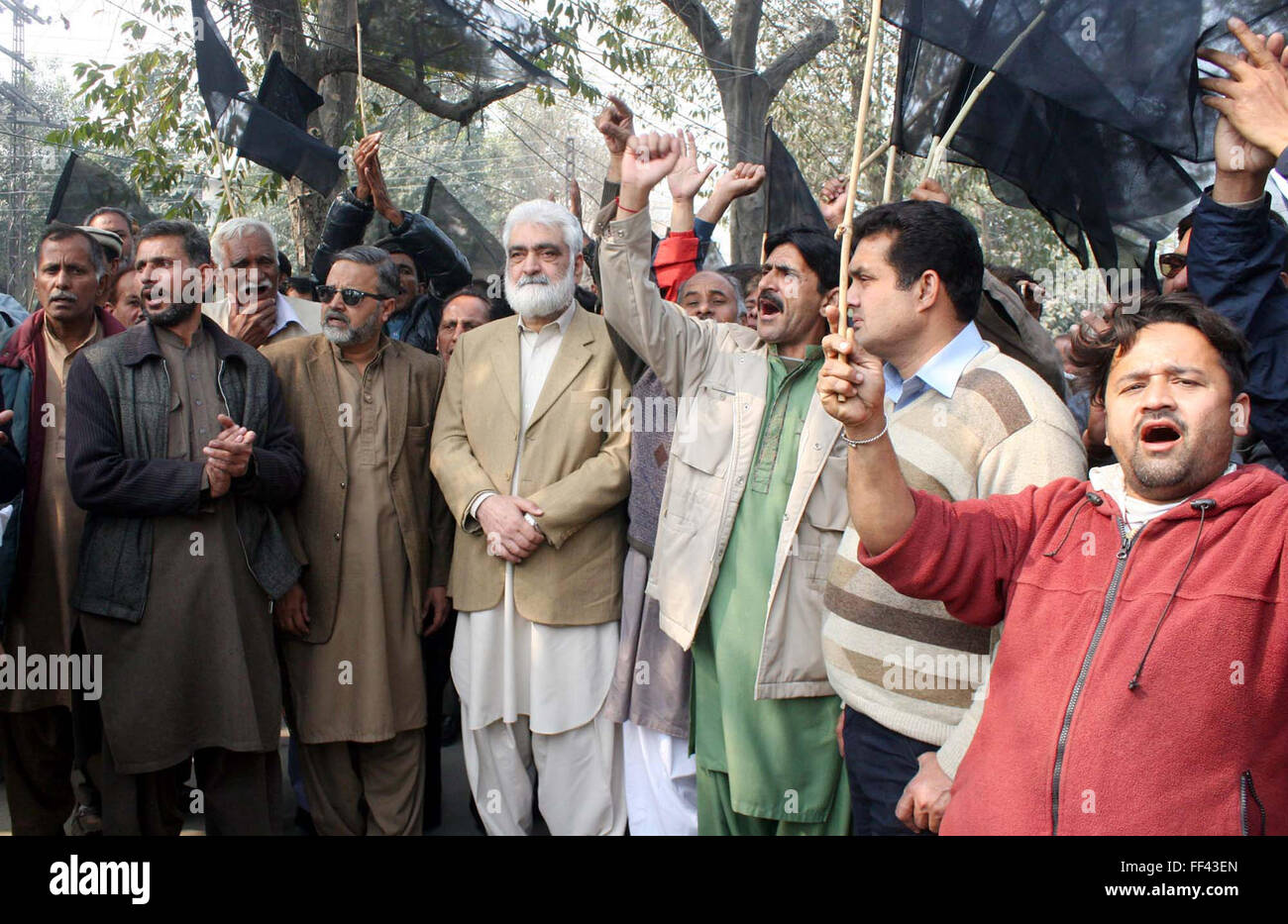 Members of Pakistan Railway Employees (PREM) Union chant slogans against privatization of ...