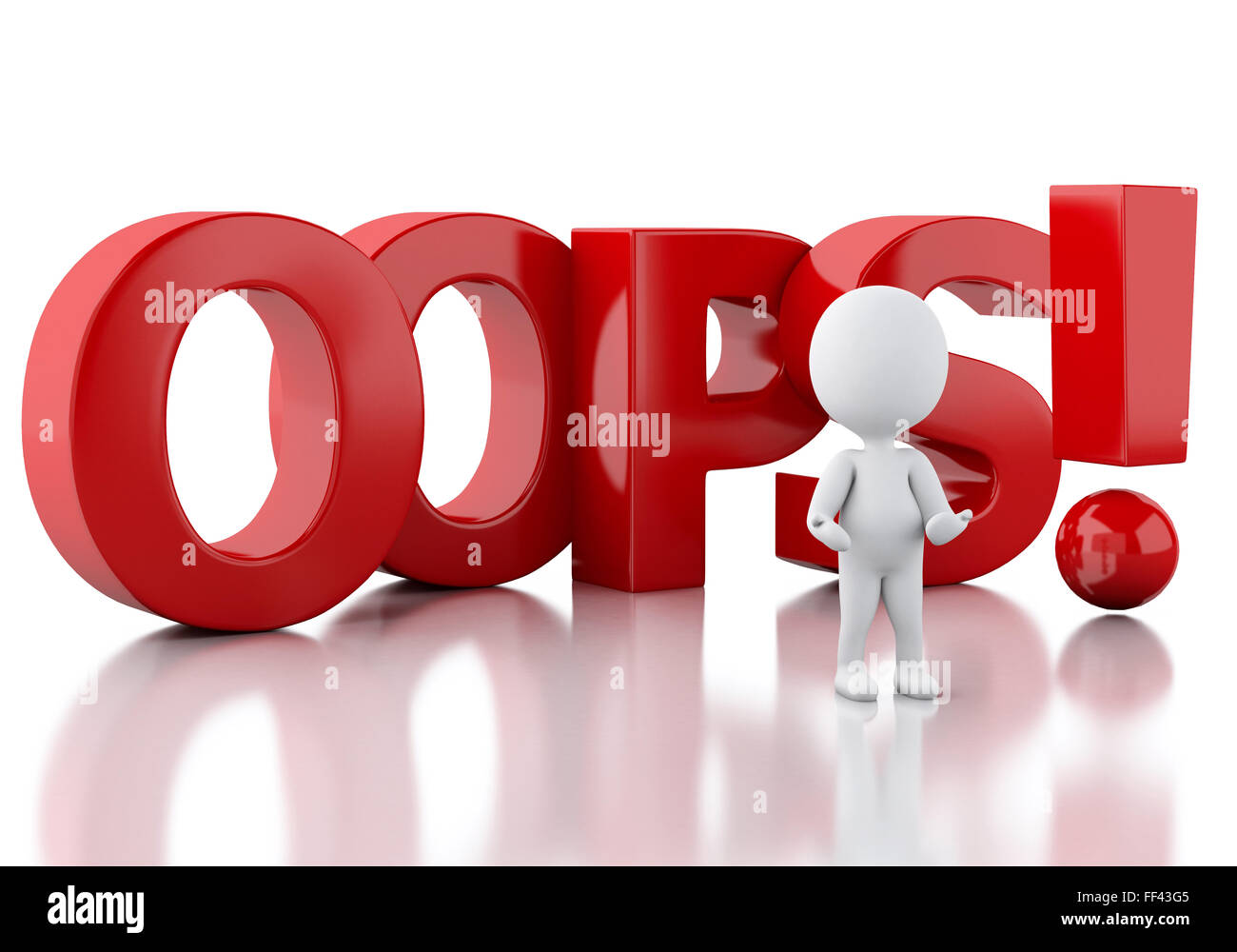 3d renderer illustration. White people with the word oops. Isolated ...