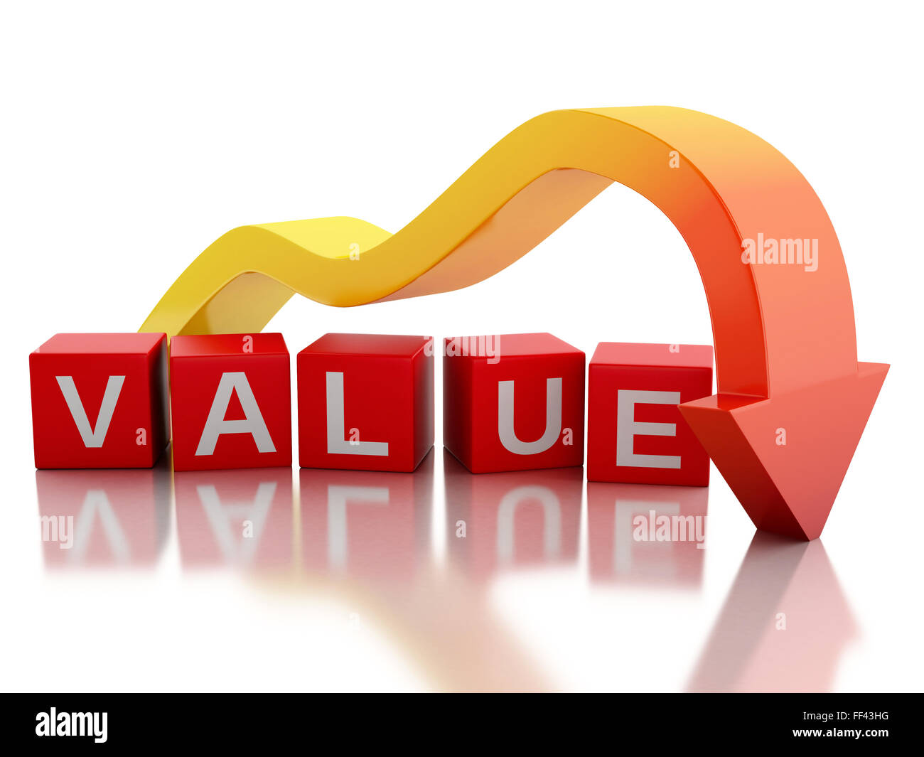 3d renderer illustration. Business, arrow falling. Decrease concept ...