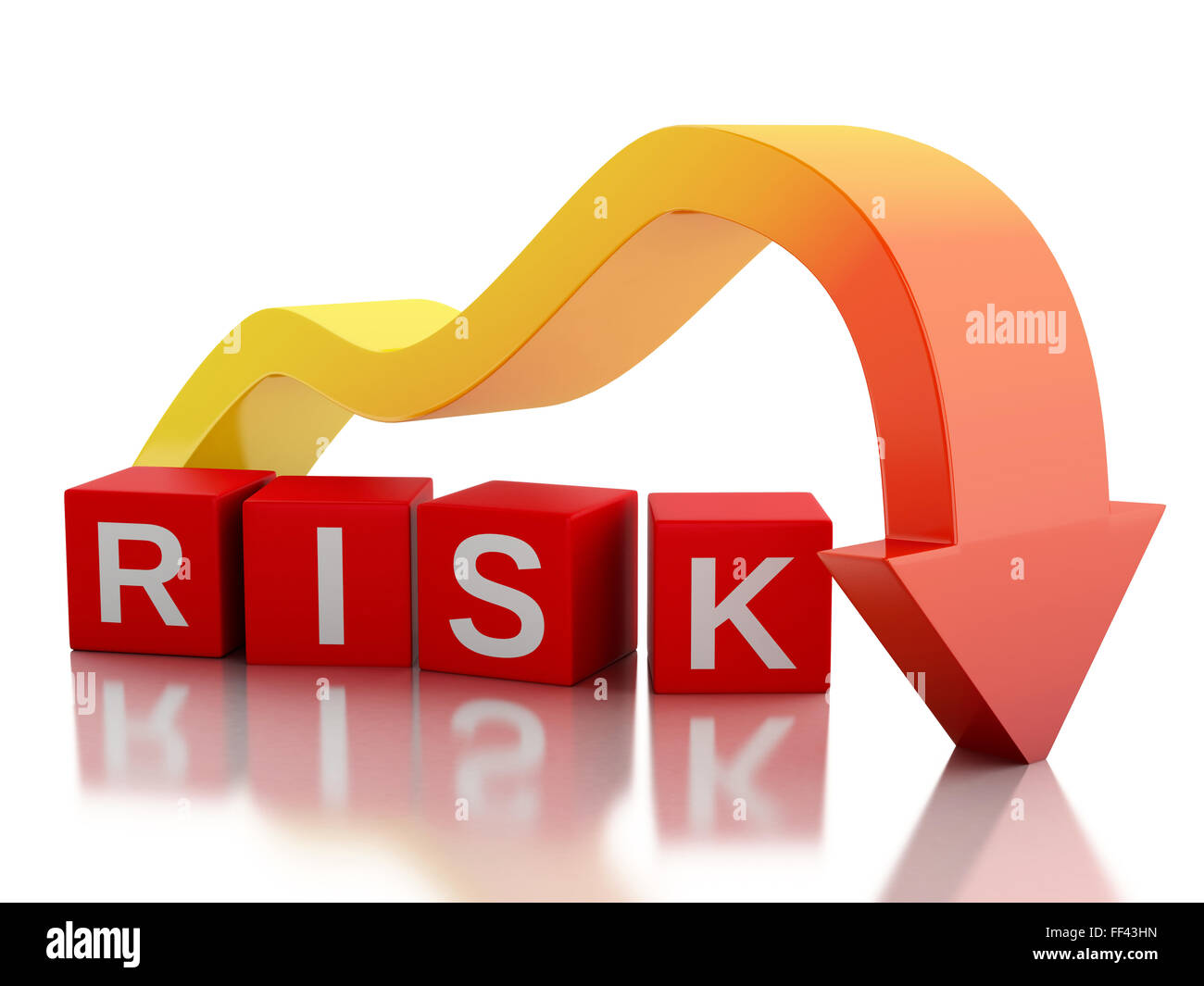 3d renderer illustration. Business, arrow falling. Decrease concept ...