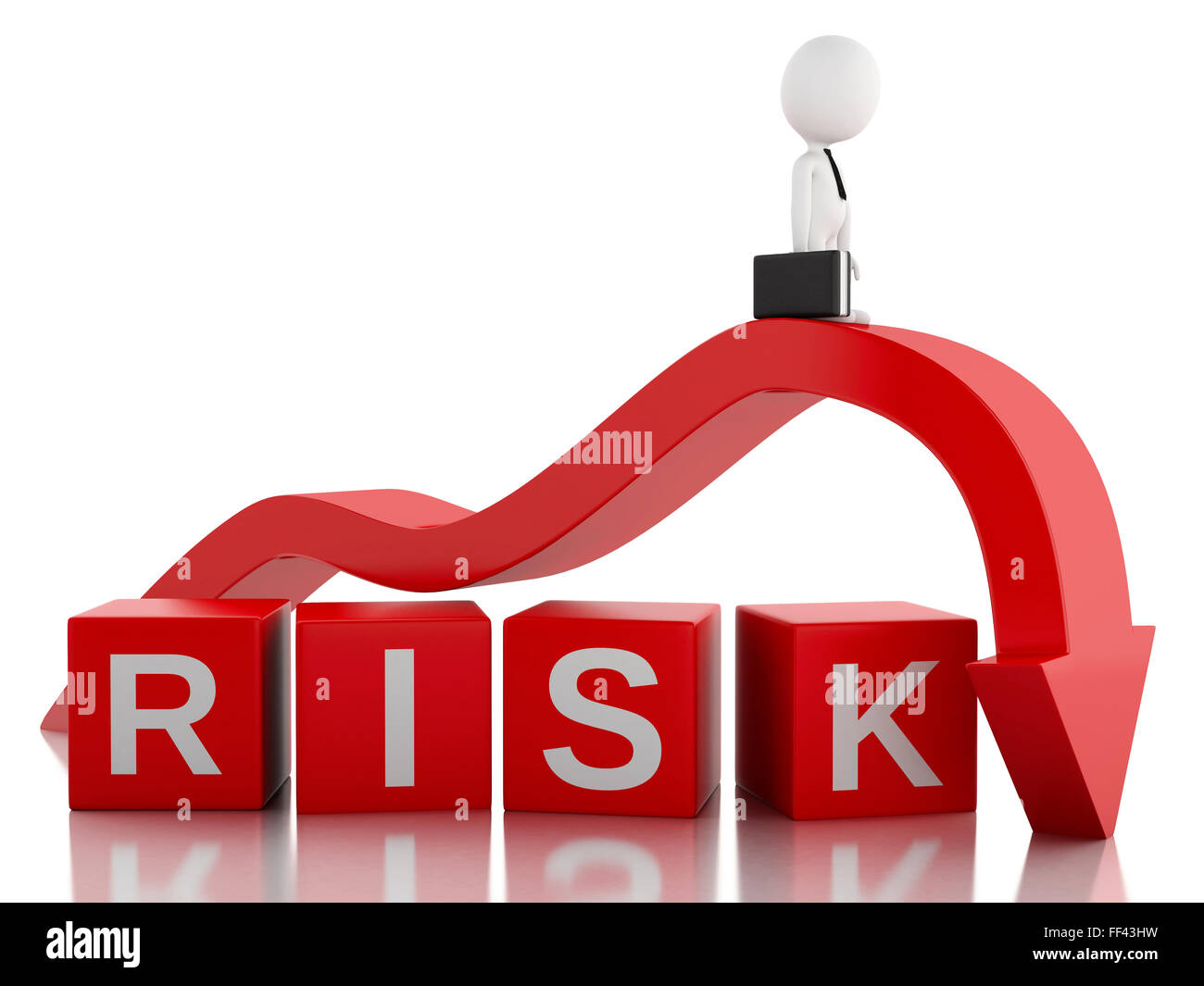 3d renderer illustration. White Business people with red arrow falling ...