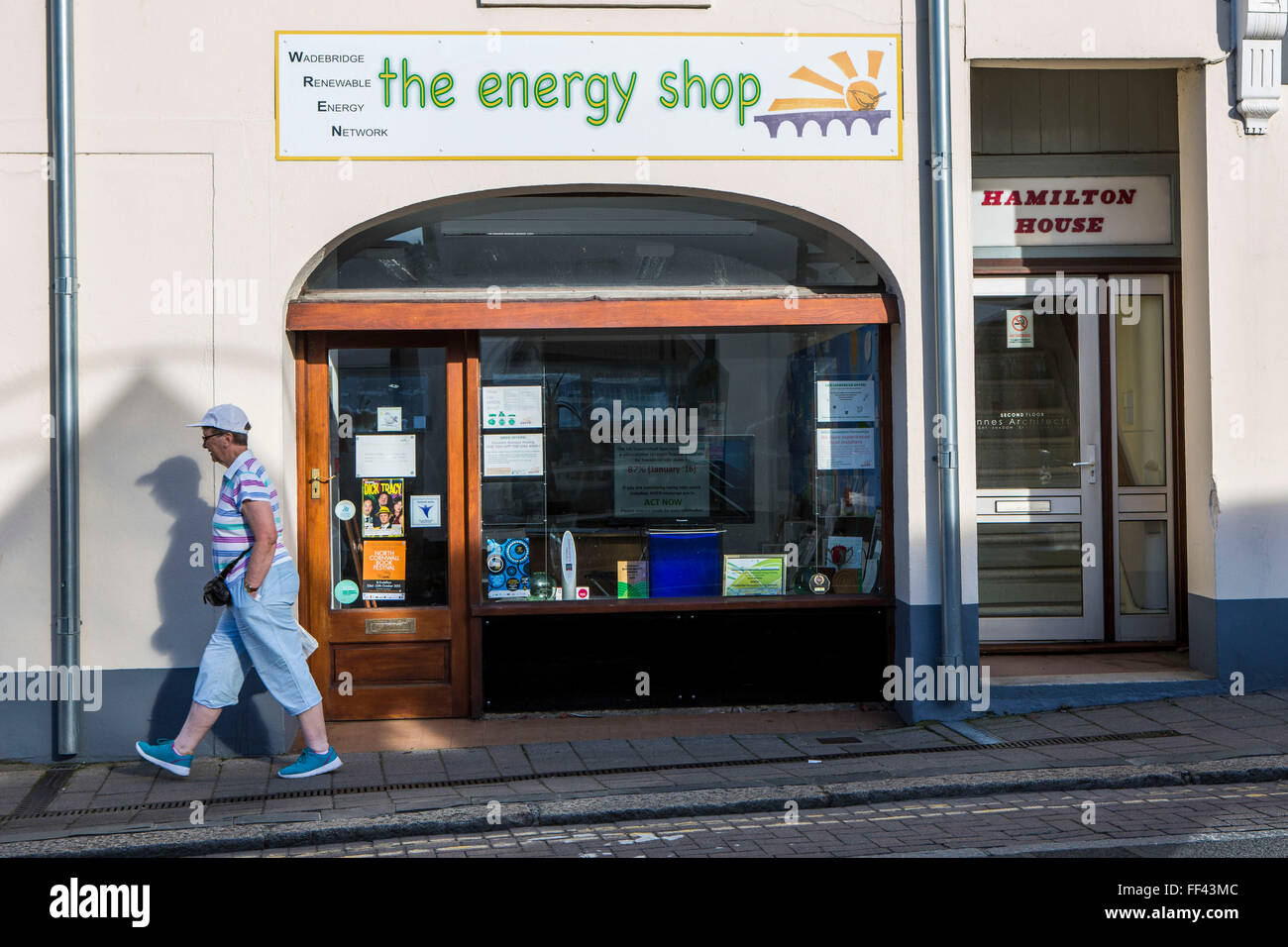 A woman walks past the Wadebridge Renewable Energy Network (WREN ...