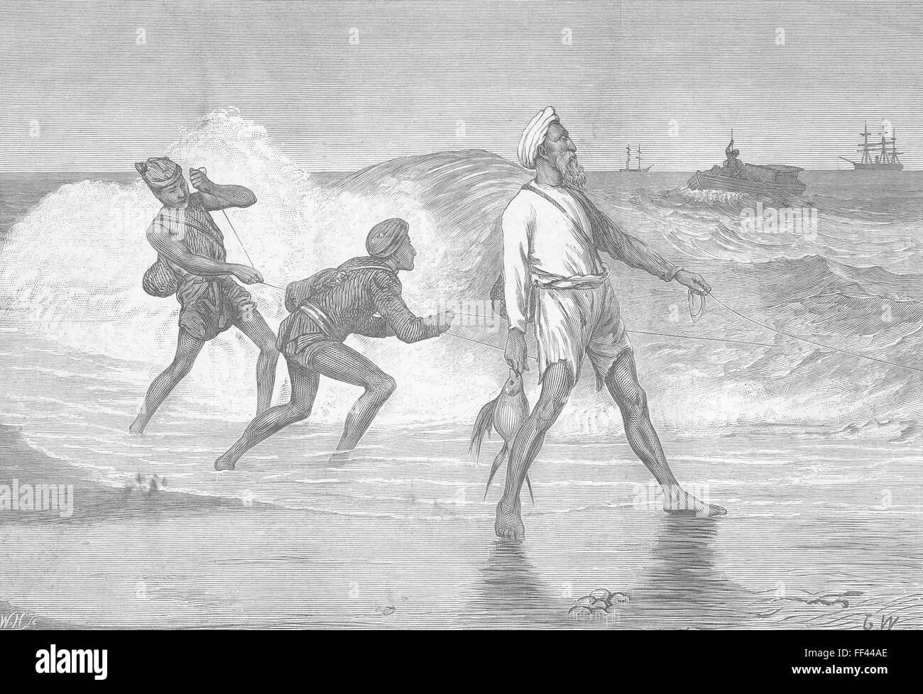 INDIA Prince of Wales Fishing, beach, Chennai 1875. Illustrated London ...