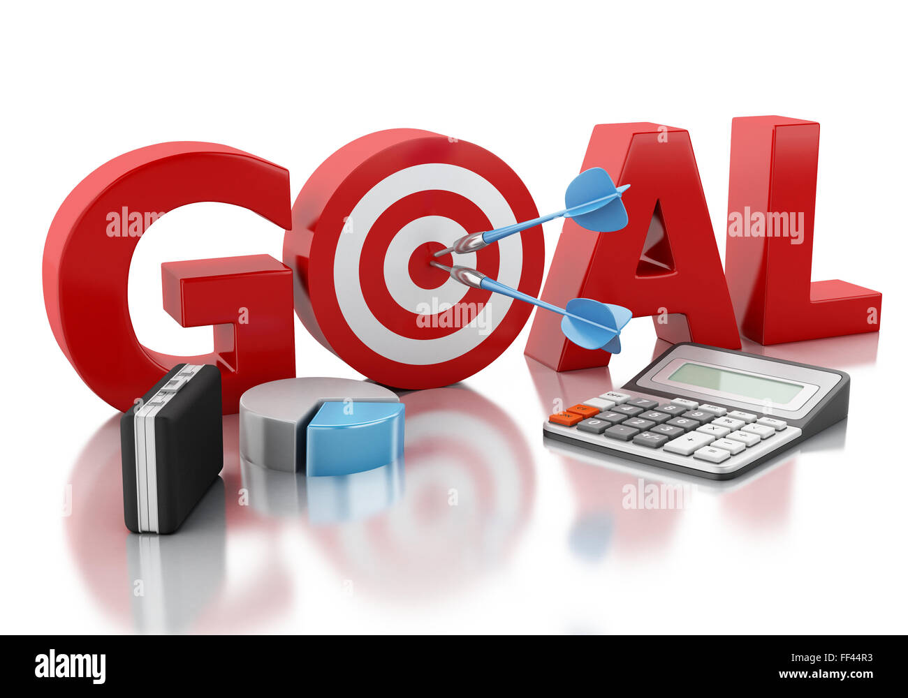3d renderer image. Business goal text and red target. Success concept ...