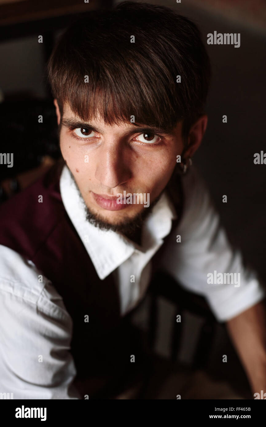 Headshot Modern Portrait of Brutal Bearded Man Looking in Camera ...