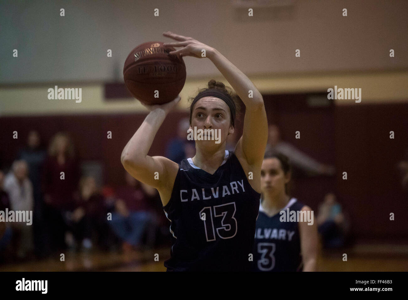 Florida, USA. 10th Feb, 2016.Calvary Christian's Jenny Bollinger takes ...