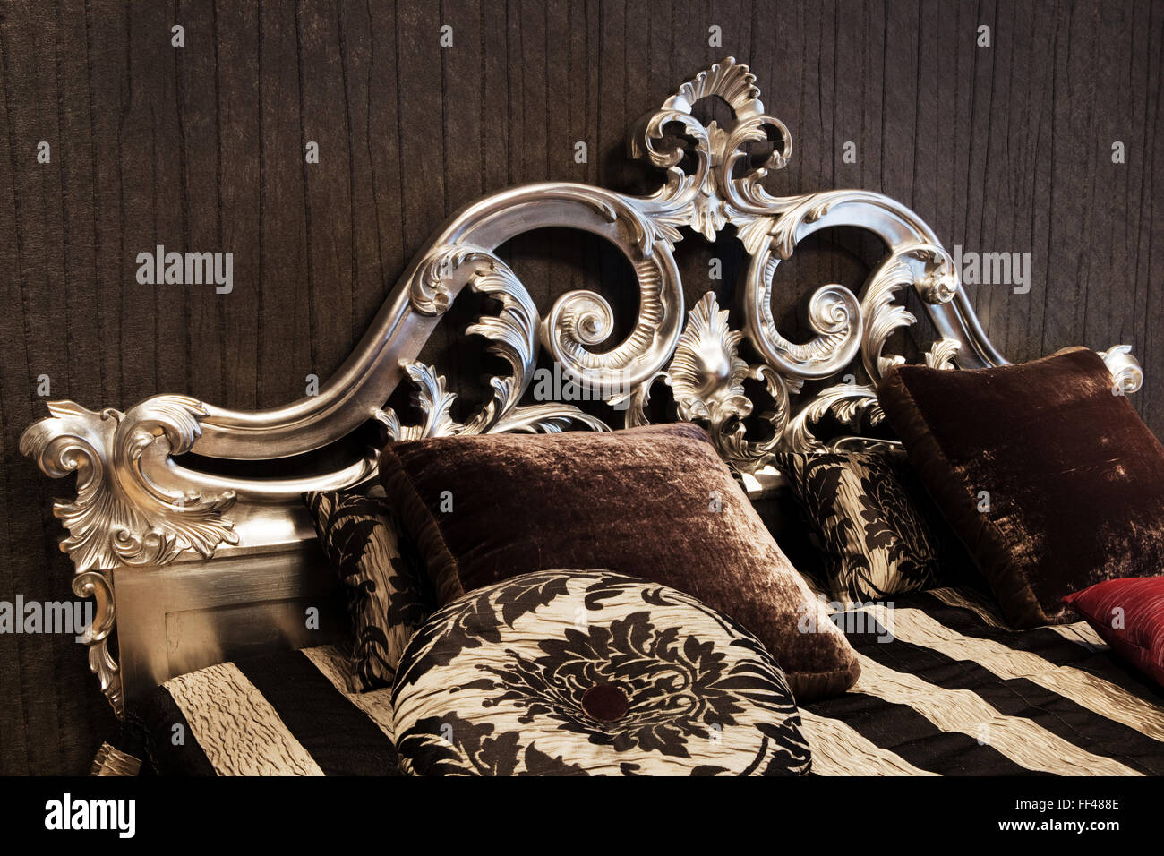 beautiful and fashionable bed in a modern bedroom Stock Photo - Alamy