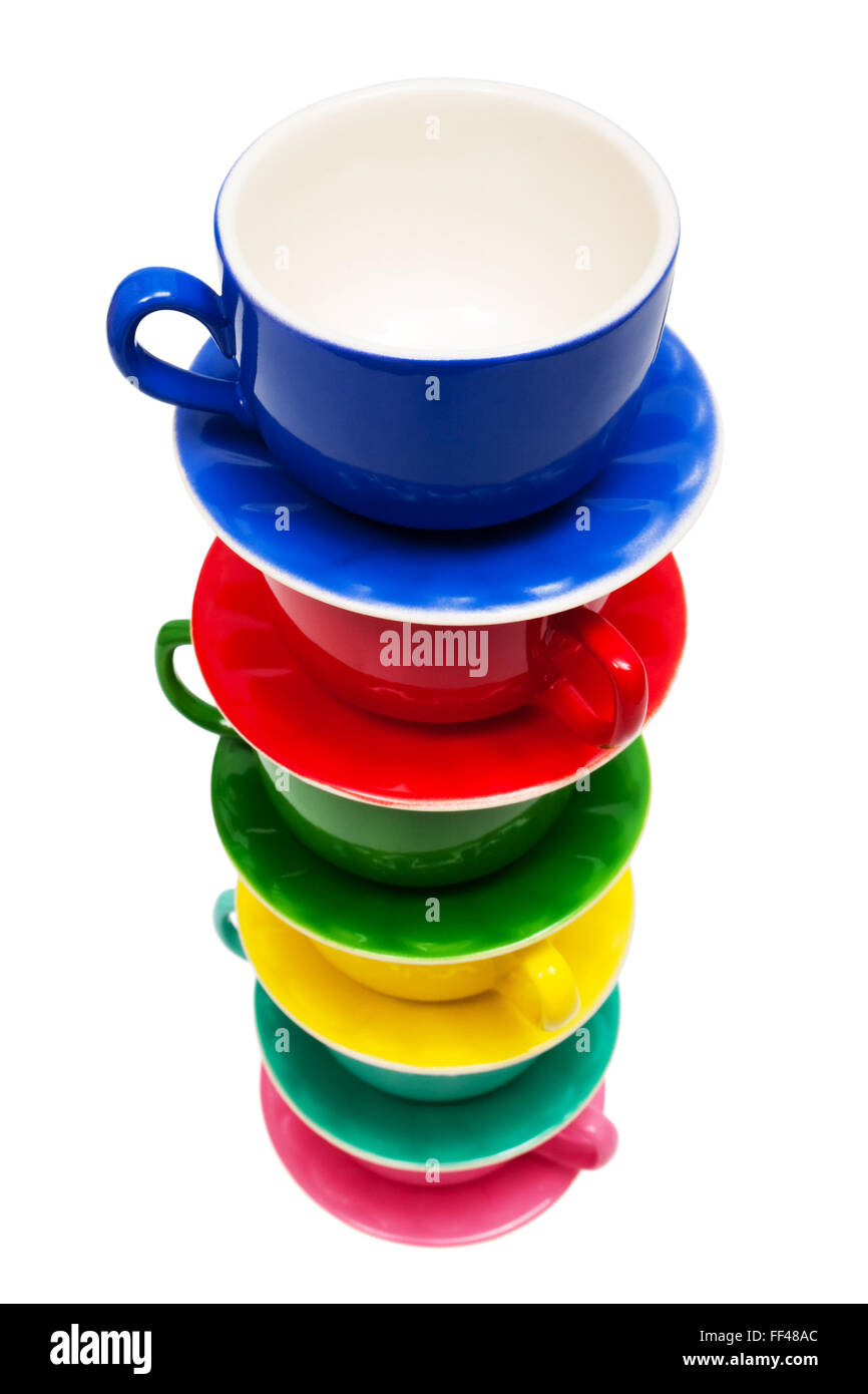 Beautiful color cups on a white background Stock Photo - Alamy